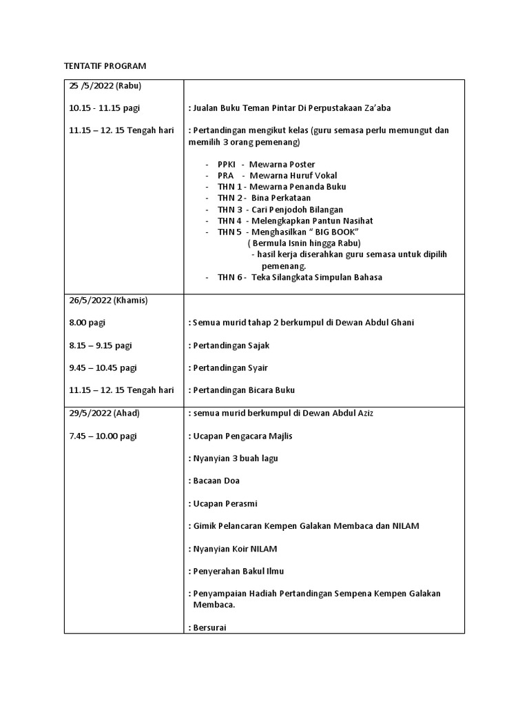 TENTATIF PROGRAM Pelancaran Nilam | PDF