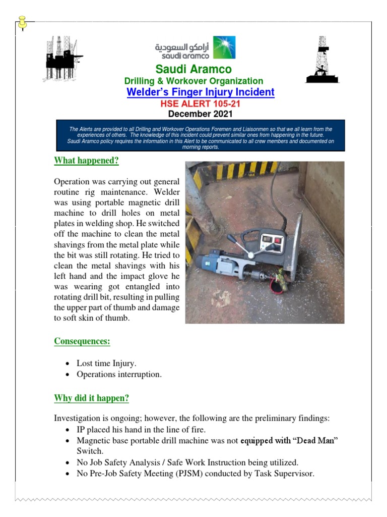 HSE Alert 105-21 Welder Finger Injury | PDF | Safety