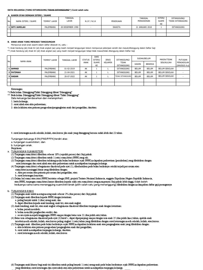 Contoh Pengisian Blangko KP4 Bagian Belakang (Menanggung Keluarga) | PDF