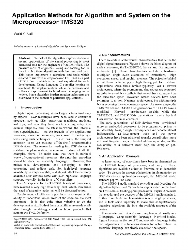 Application Methods For Algorithm and System On The Microprocessor TMS320 | PDF