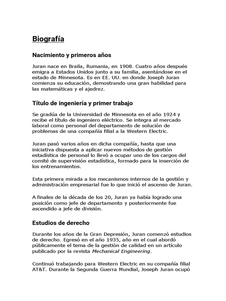 Biografía y aportes de Joseph Juran | PDF | Calidad (comercial) | Business
