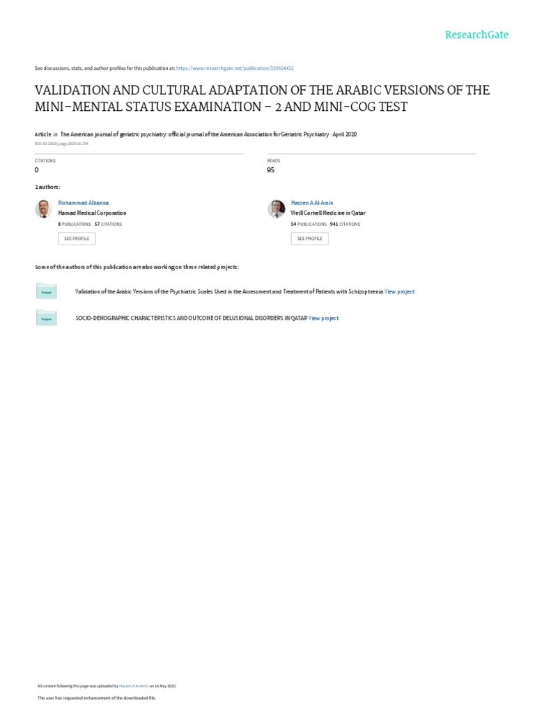 Validation and Cultural Adaptation of The Arabic Versions of The Mini ...