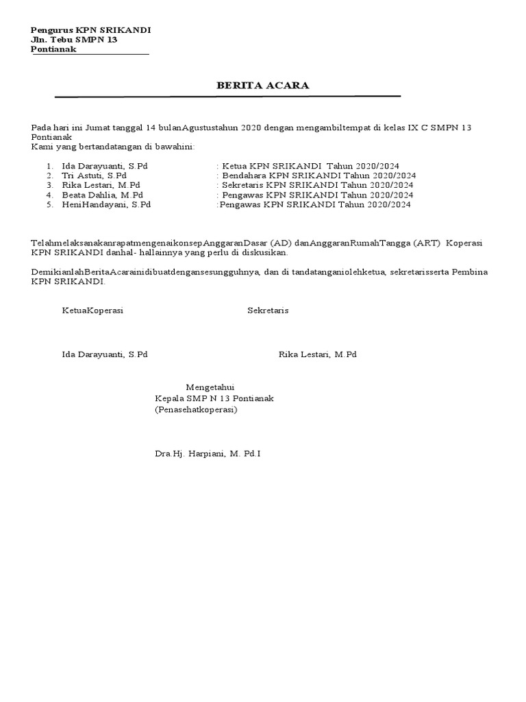 Berita Acara Koperasi | PDF