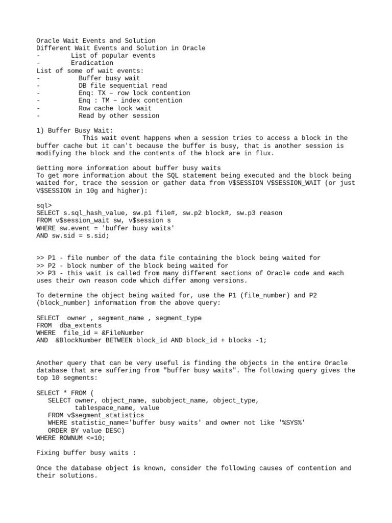 Oracle Wait Events | PDF | Cache (Computing) | Database Index