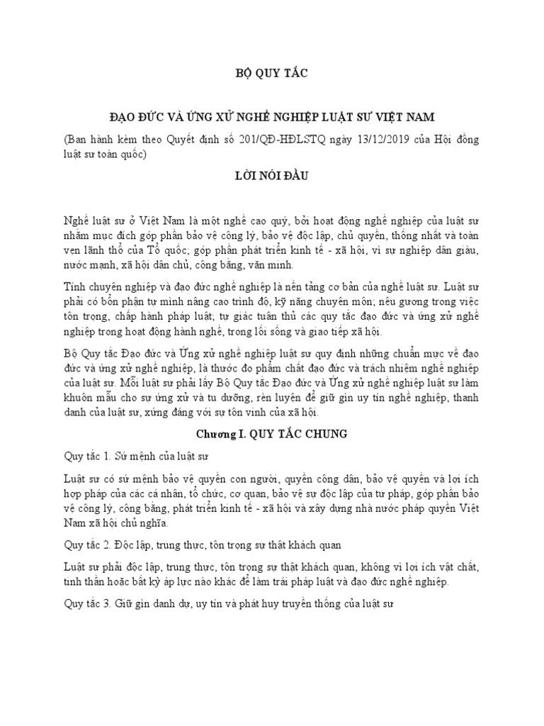 Bo Quy Tac Dao Duc Va Ung Xu Nghe Nghiep Luat Su | PDF