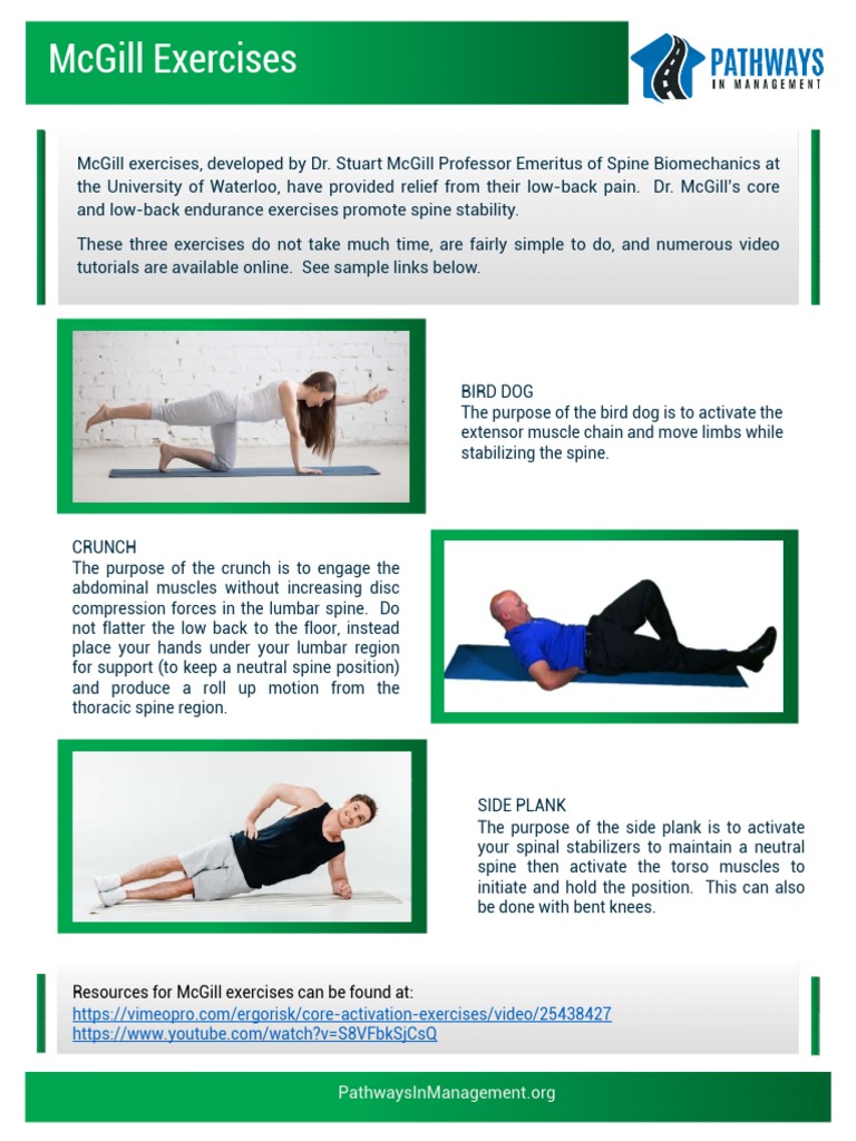 McGill Exercises for Low Back Pain Relief in Under 3 Minutes | PDF