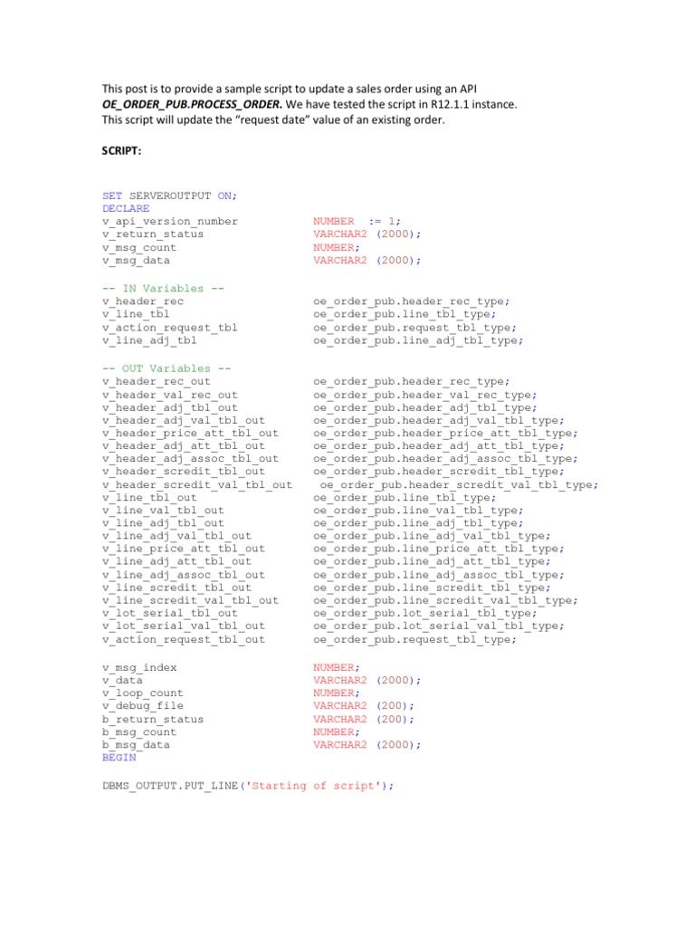 Oracle R12 Sales Order API Guide | PDF