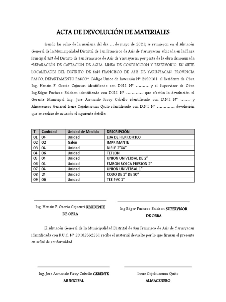Dokumen - Tips - Acta de Devolucion de Materiales | PDF