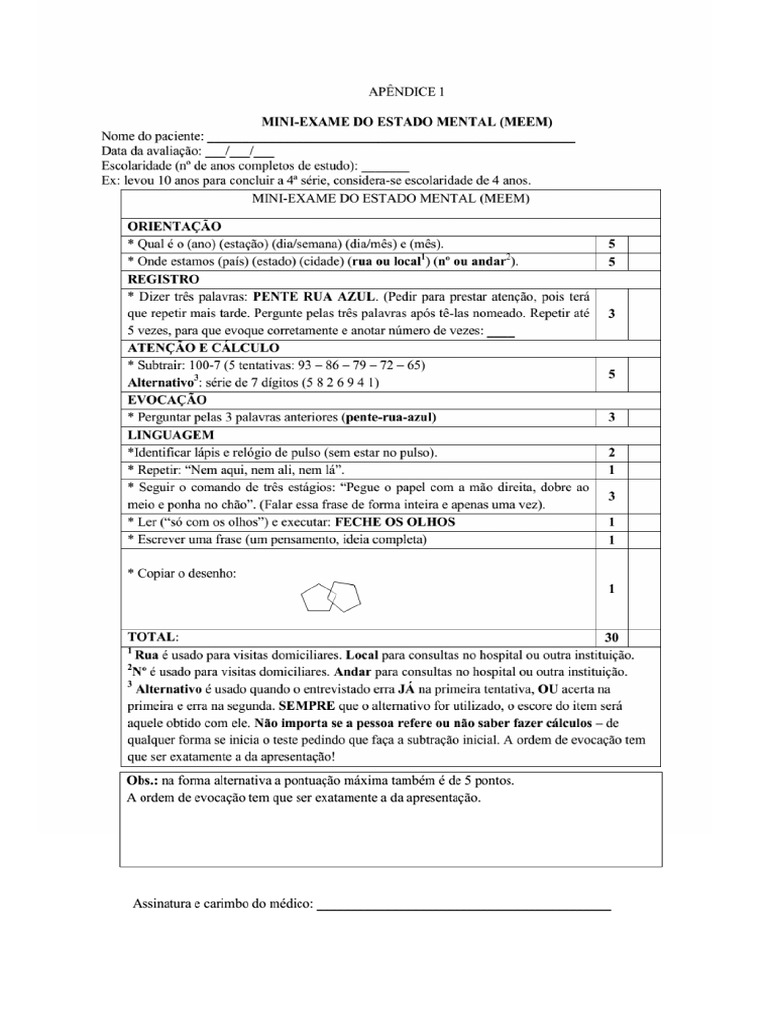 Escala Mini Exame e CDR | PDF