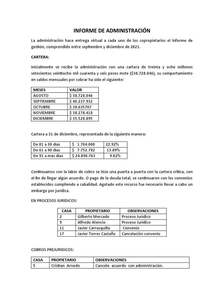 Informe de Administración | PDF
