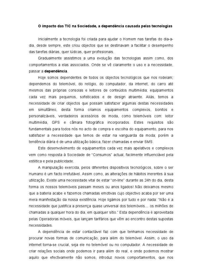 O Impacto Das TIC Na Sociedade | PDF | Celulares | Internet