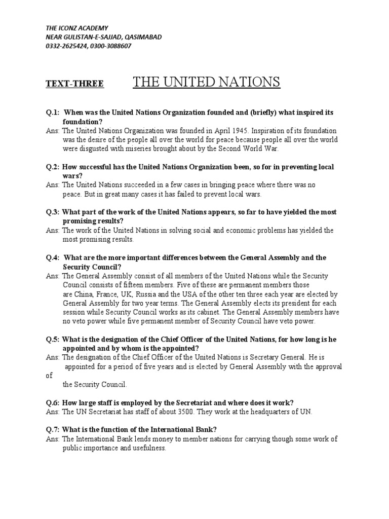 Unit # 3 The United Nations | PDF | United Nations | International ...