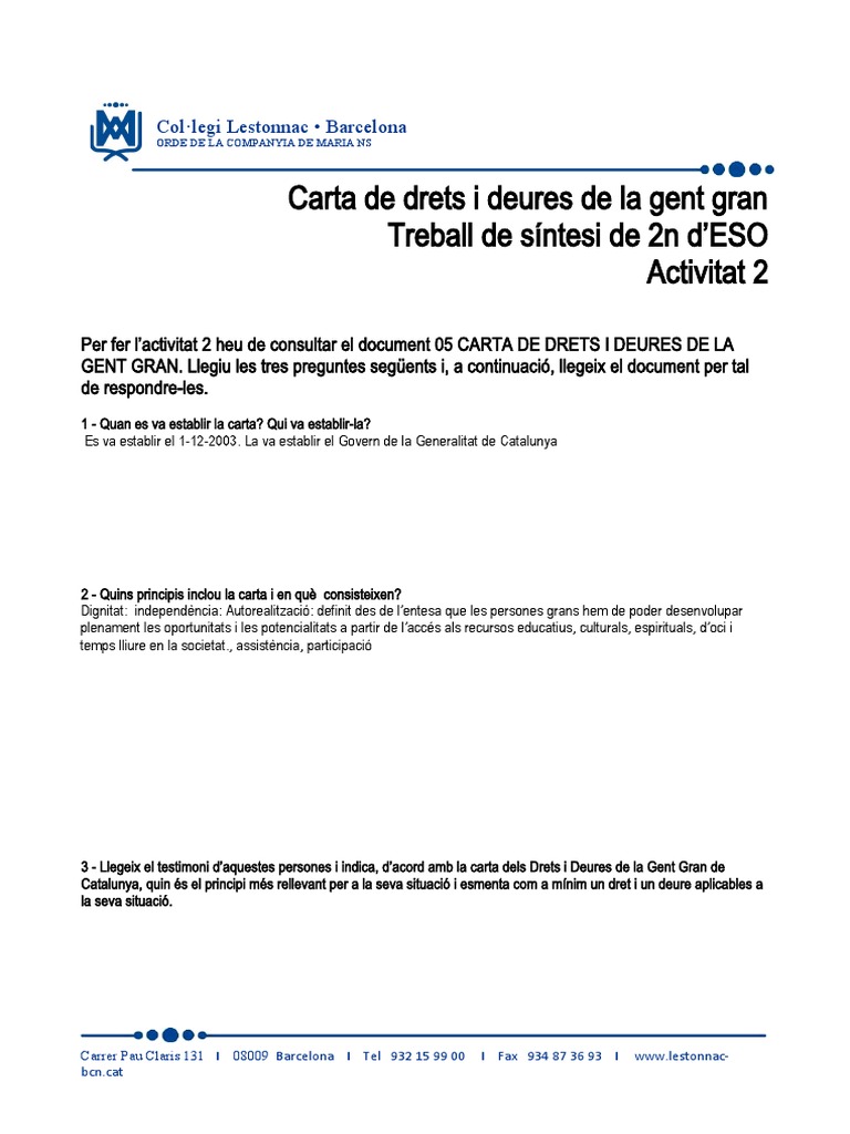 02 Activitat Carta de Drets I Deures de La Gent Gran | PDF