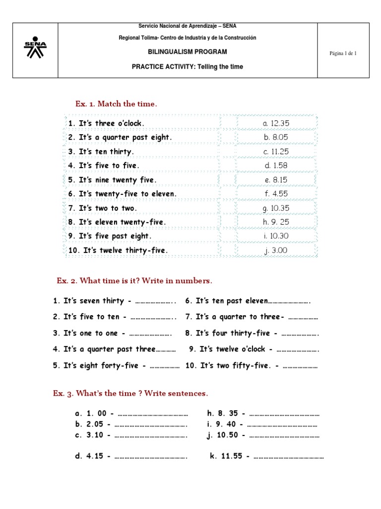 Bilingual Time-Telling Practice Activity | PDF