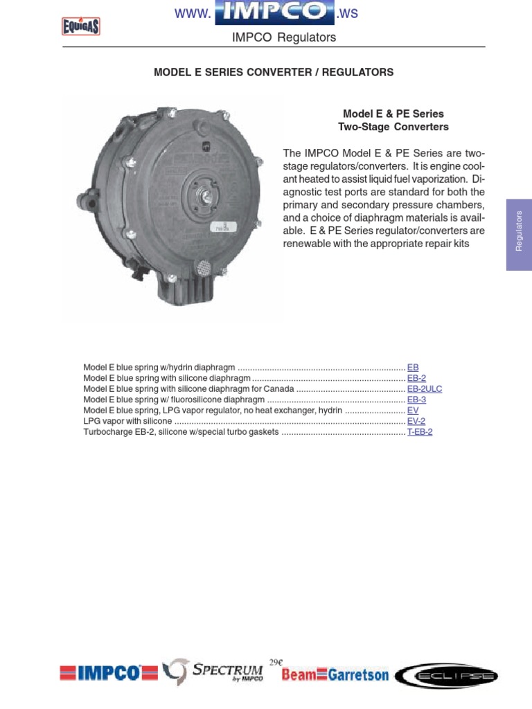 IMPCO Regulators: Model E Series Converter / Regulators | PDF ...