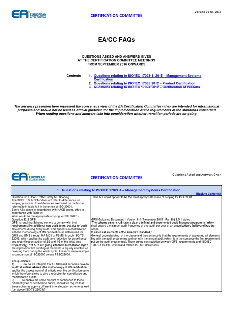 Ea/Cc Faqs: Certification Committee | PDF | Audit | International ...