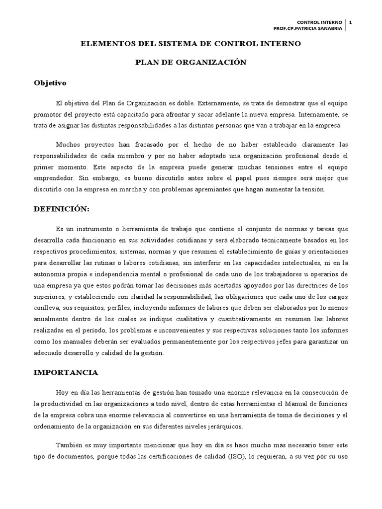 Elementos Del Sistema de Control Interno. | PDF | Business | Gestión de ...