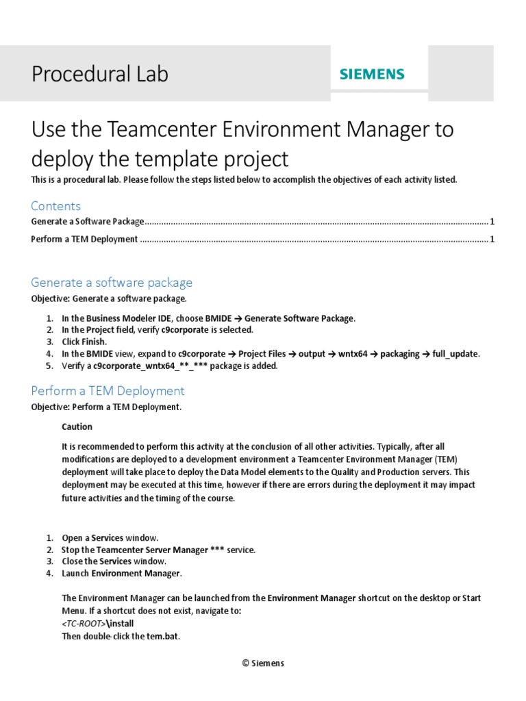 Procedural Lab Use The Teamcenter Environment Manager To Deploy The ...
