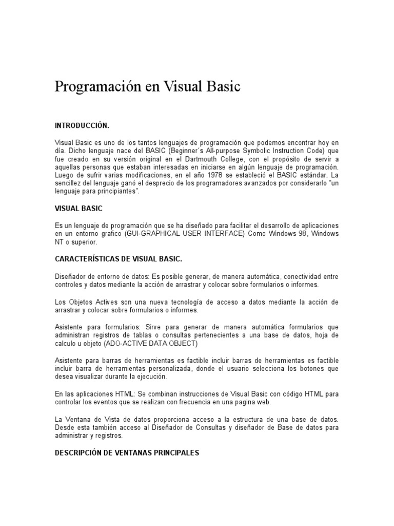 Programar en Visual Basic | Descargar gratis PDF | Ventana (informática) | Básico