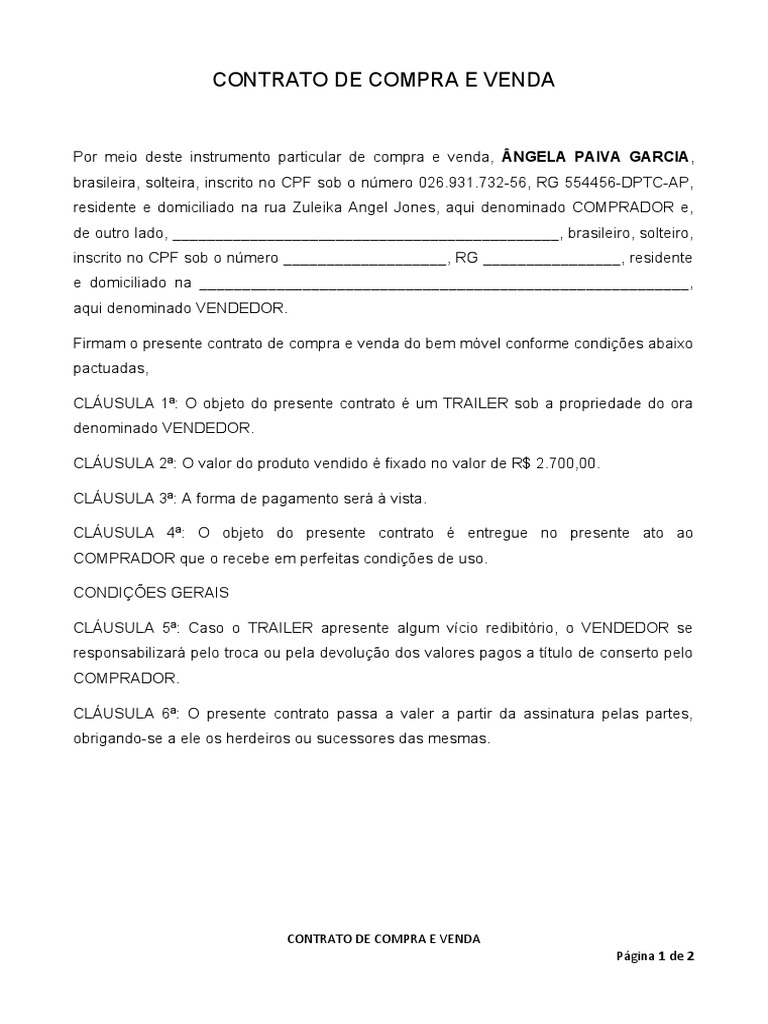 Contrato de Compra e Venda | Descargar gratis PDF | Direito Privado | Direito Comum