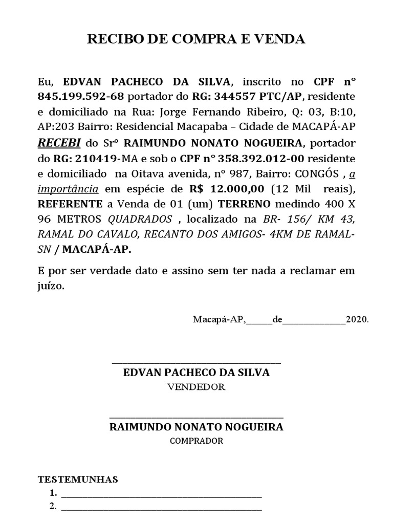 RECIBO de Compra e Venda | PDF