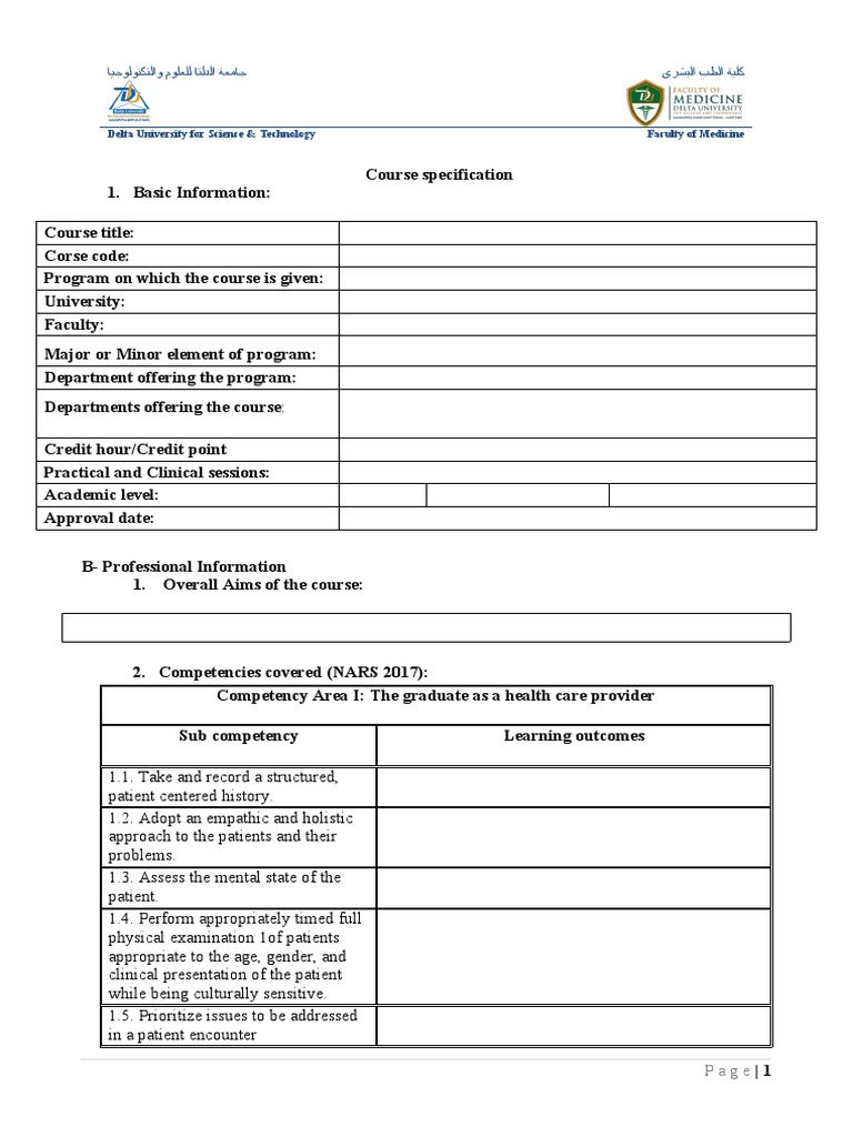 Course Specs Template Final | PDF | Health Care | Competence (Human ...