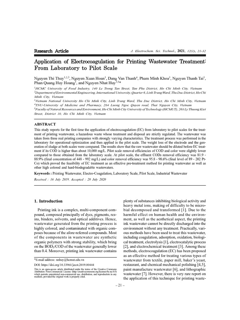 Application of Electrocoagulation For Printing Wastewater Treatment ...