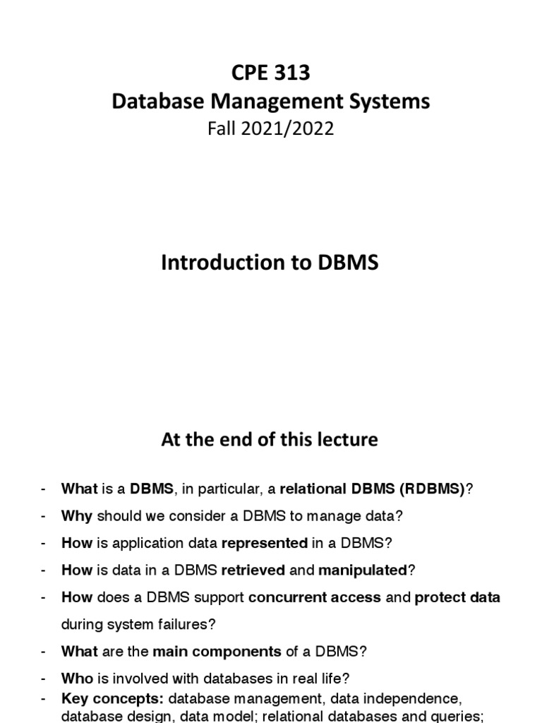 CPE 313 Database Management Systems: Fall 2021/2022 | PDF | Databases ...