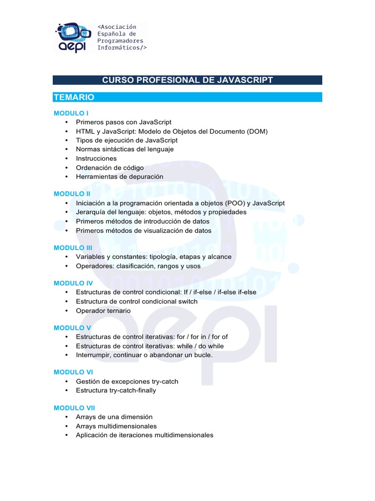 Temario guía de JS | PDF | Script Java | Modelo de objeto de documento
