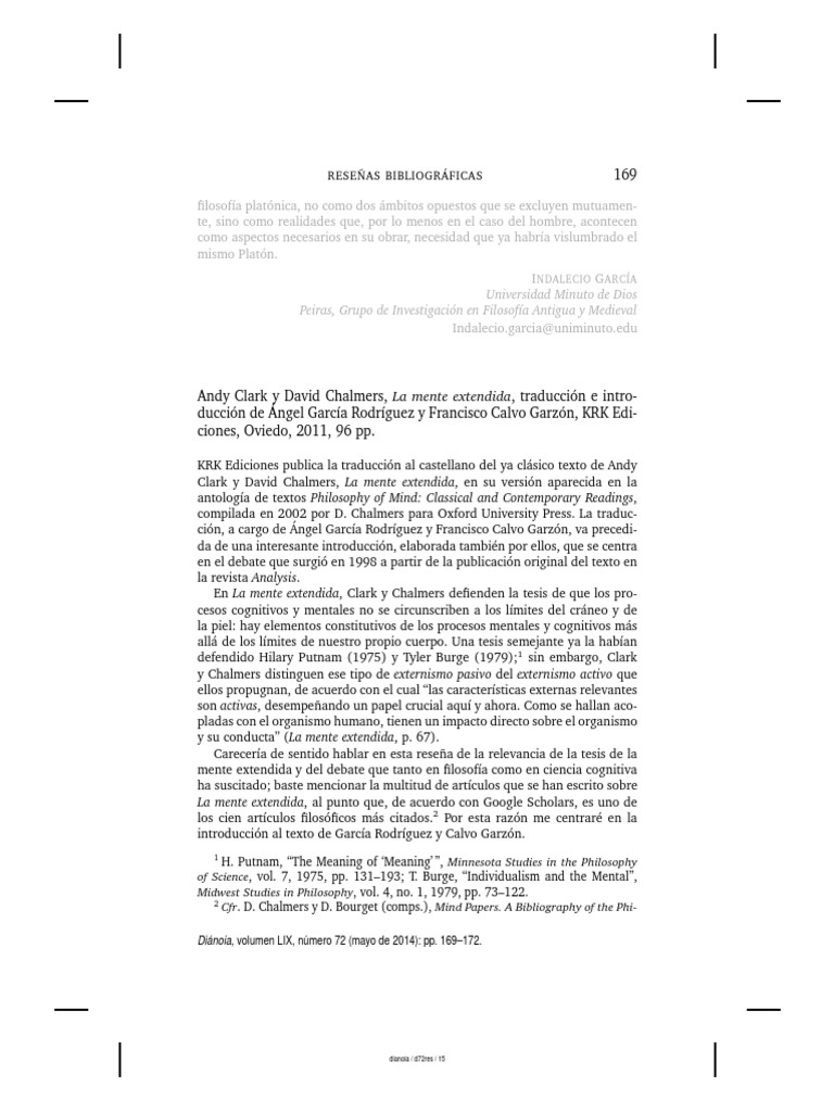 La Mente Extendida | PDF | Filosofía de la mente | Mente