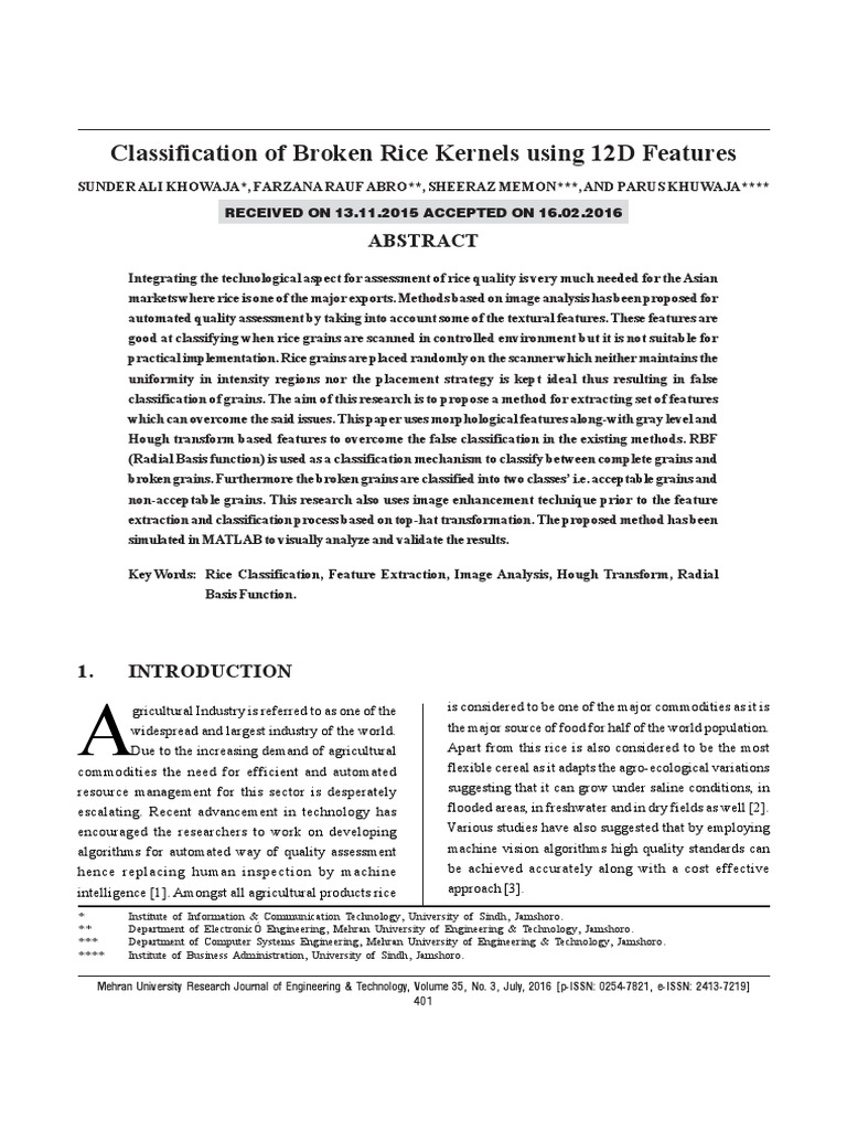 Classification of Broken Rice Kernels Using 12D Features | PDF ...