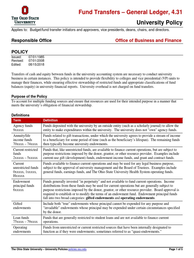 Ledger Fund Transfer Template | PDF | Financial Endowment | Fund Accounting