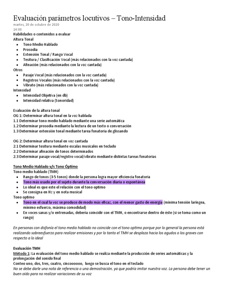 Evaluación Parámetros Locutivos - Tono-Intensidad | PDF | Sonido | Musicología