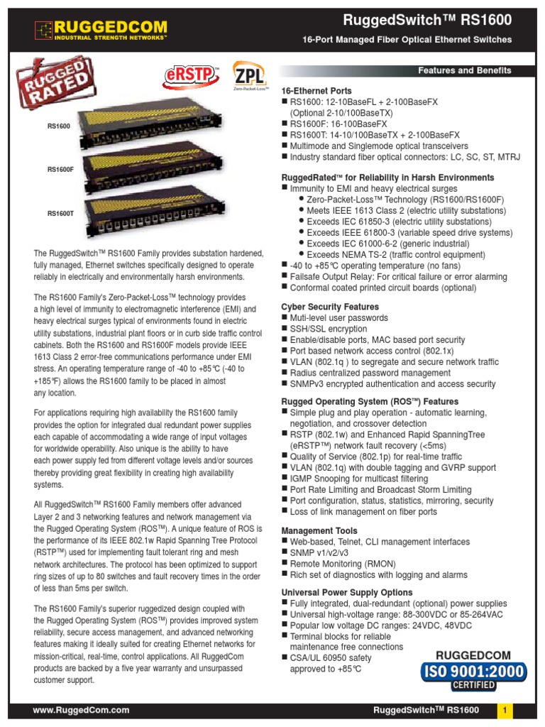 Ruggedcom Rs1600 Ethernet Switch | PDF | Computer Network | Network Switch