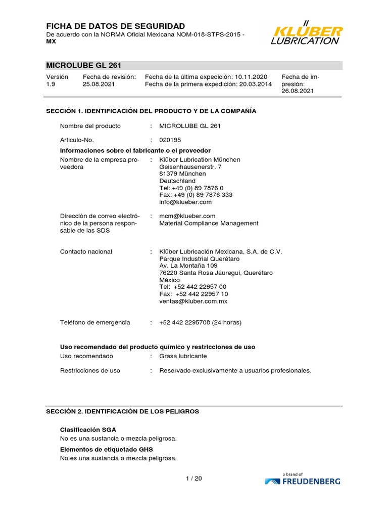 SDS Microlube GL 261 020195 MX Es | PDF | Agua | Ciencias fisicas