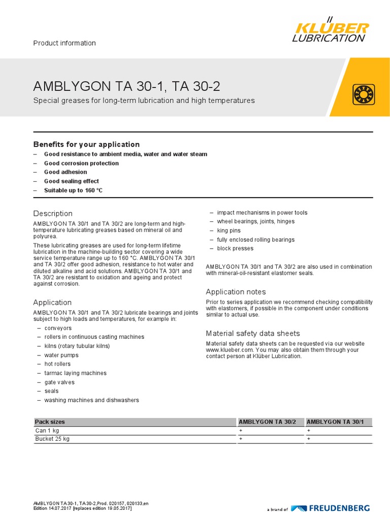 AMBLYGON TA 30-1, TA 30-2: Special Greases For Long-Term Lubrication ...