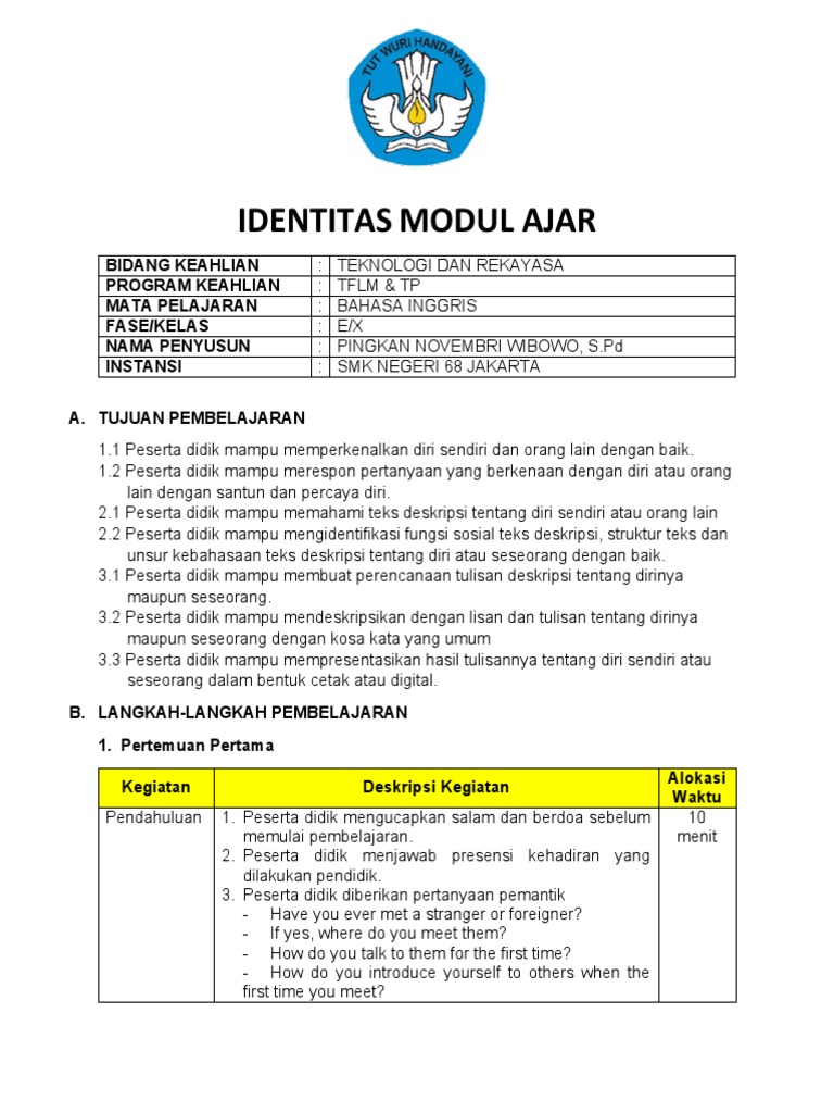 TEMPLATE MODUL AJAR Terbaru | PDF