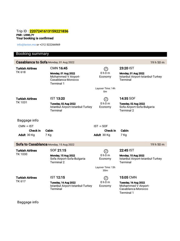 Turkish Airlines Booking Confirmation | PDF