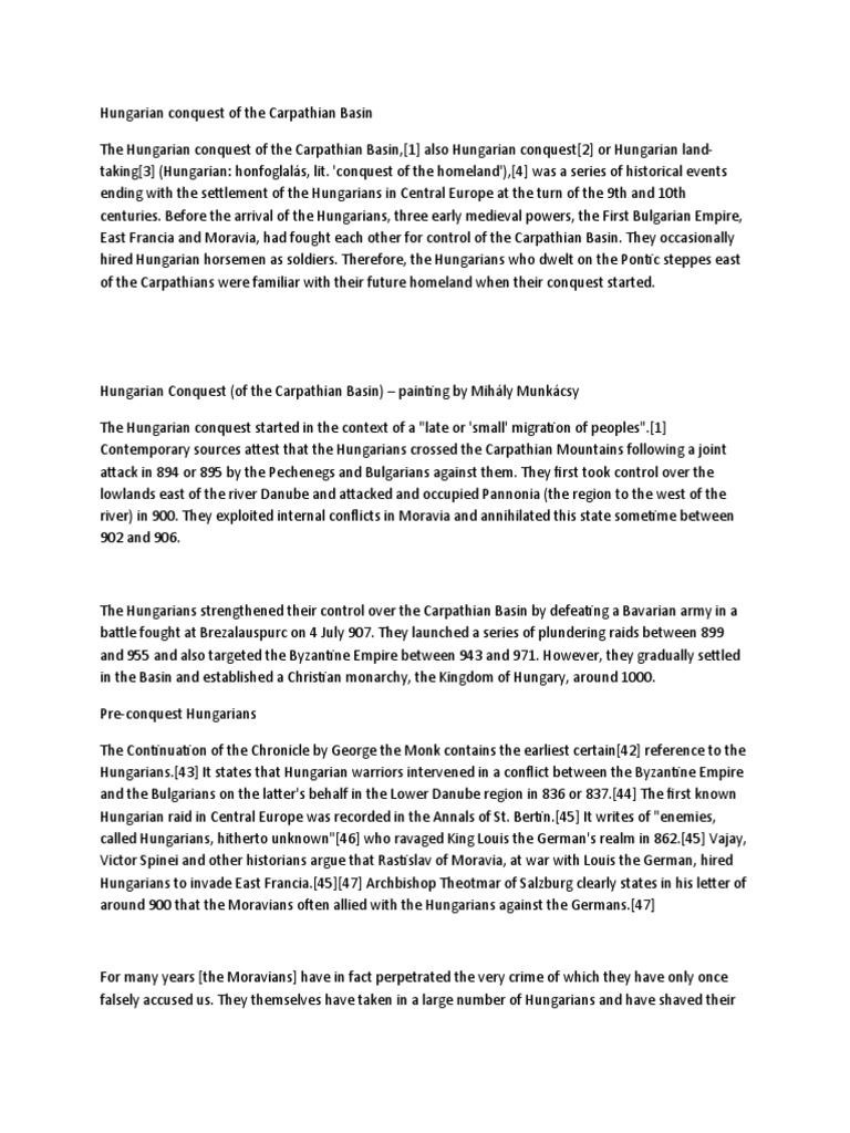 Hungarian Conquest of Carpathian Basin and Settlement 895-1000 | PDF ...