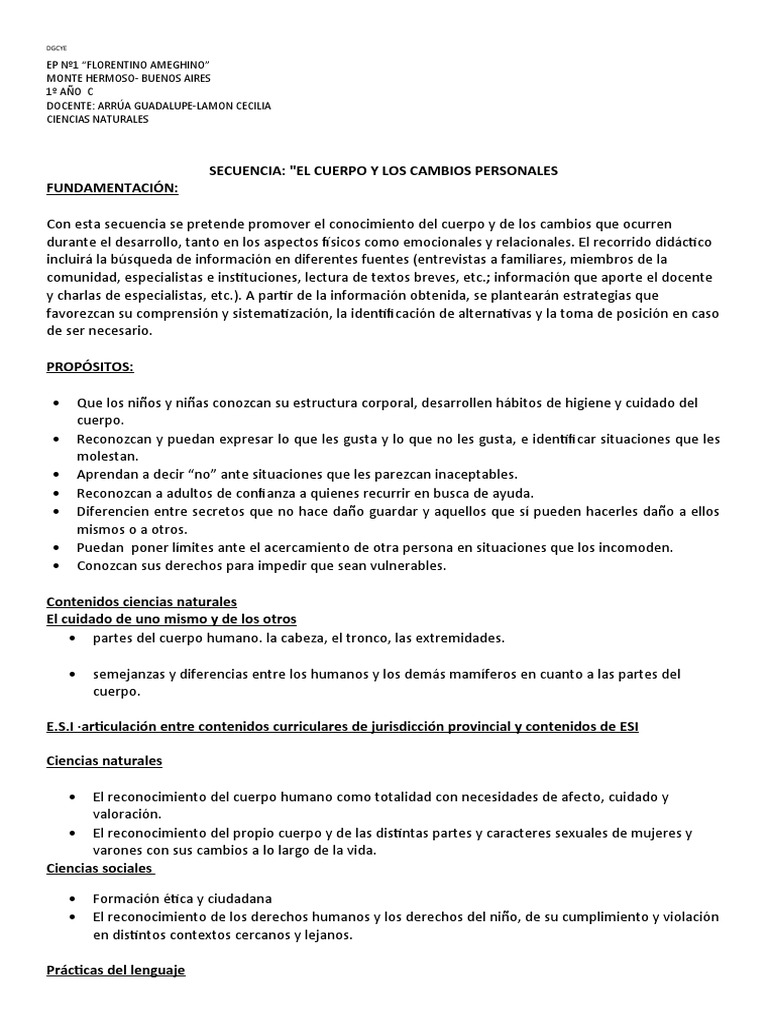 Secuencia Mi Cuerpo PRIMER GRADO | PDF | Educación primaria | Plan de ...
