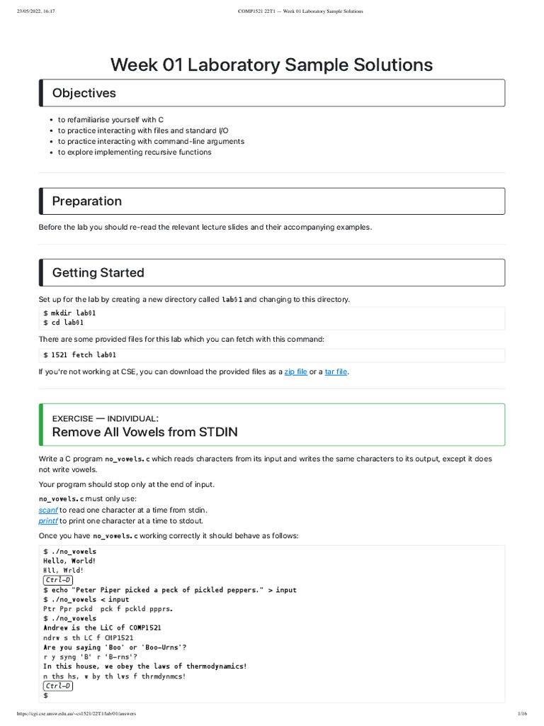 COMP1521 22T1 - Week 01 Laboratory Sample Solutions | PDF | Computing | Computer Programming