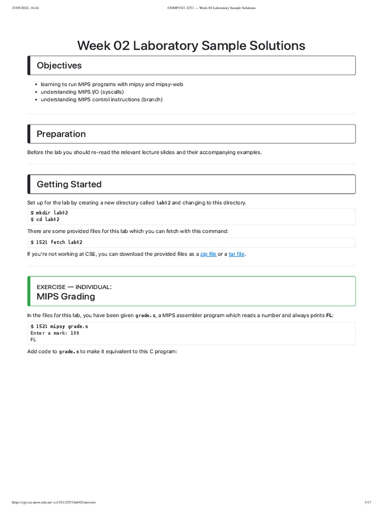COMP1521 22T1 - Week 02 Laboratory Sample Solutions | PDF | Assembly ...