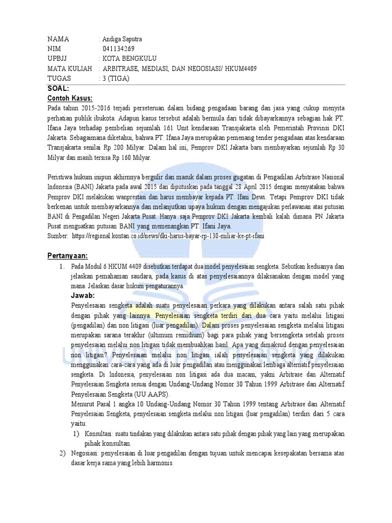ARBITRASE Tugas 3 | PDF