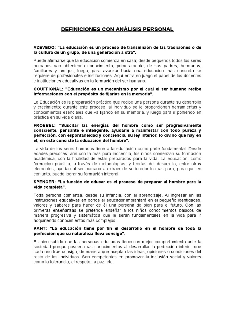 Definiciones Con Análisis Personal | PDF | Immanuel Kant | Memoria