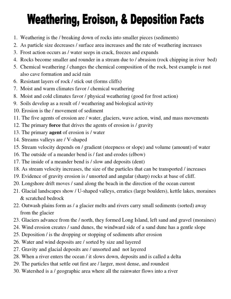 Weathering, Erosion, and Deposition Facts | PDF | Erosion | Weathering