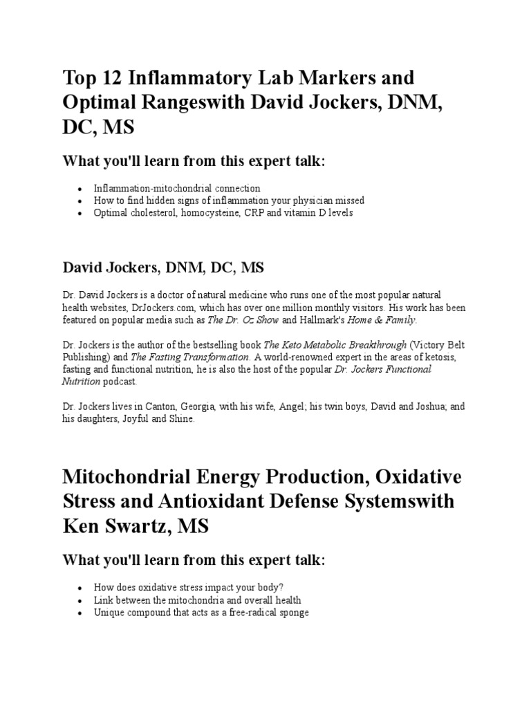 Top Inflammatory Lab Markers Explained | PDF | Detoxification ...