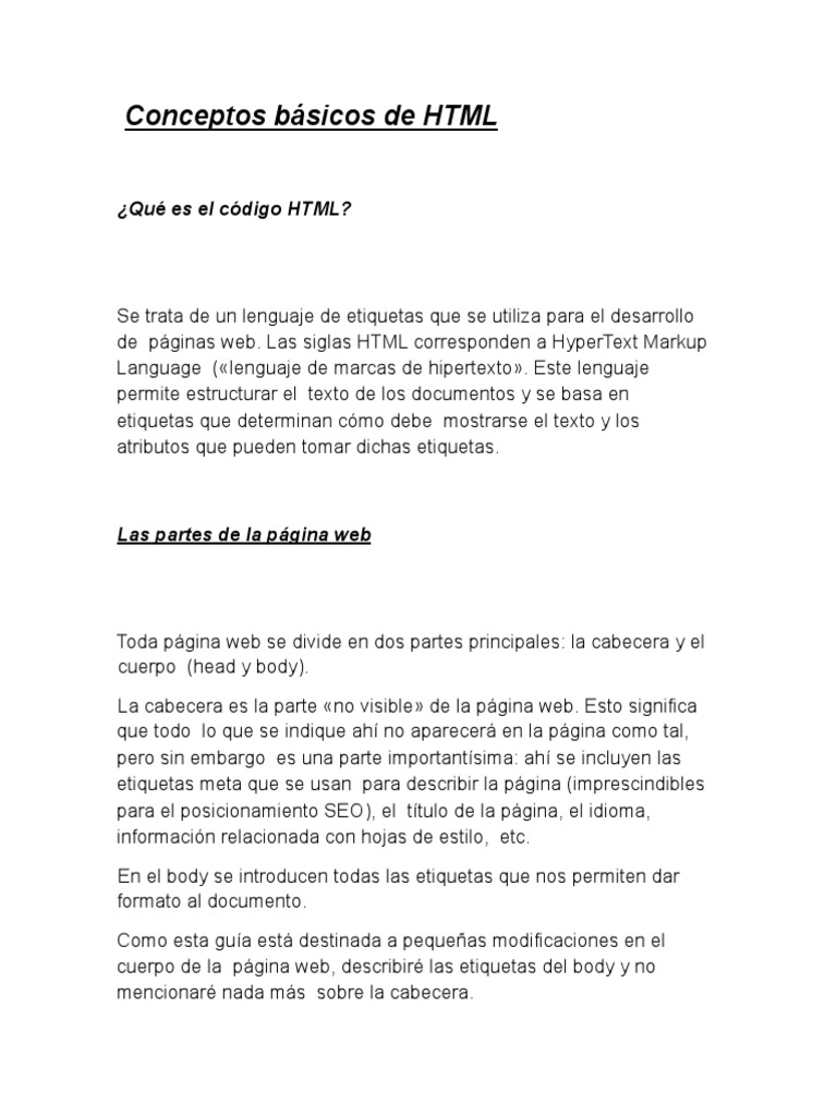 Conceptos Básicos de HTML | PDF | HTML | Lenguaje de marcado