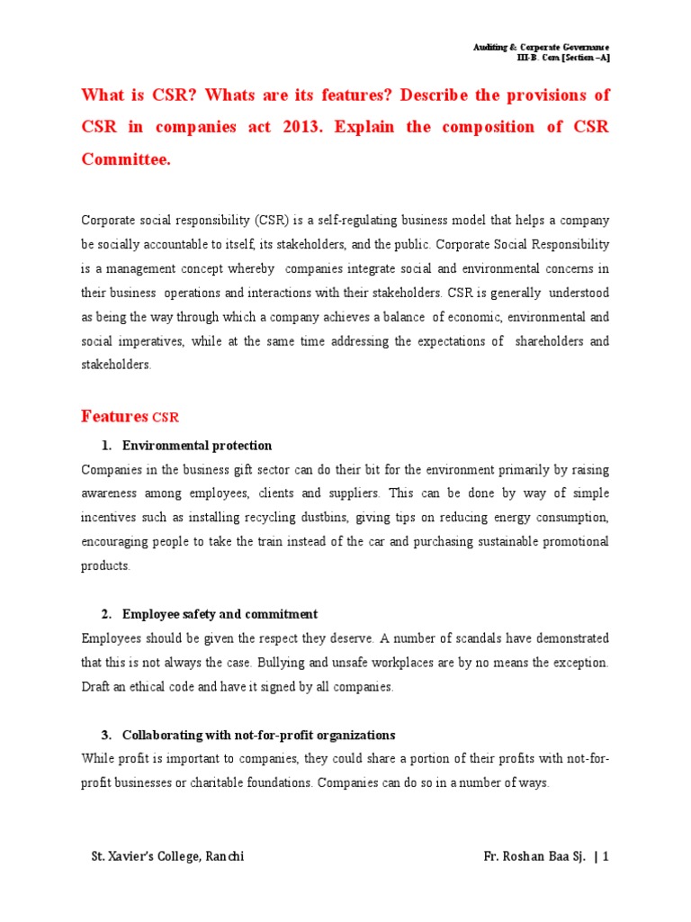 What Is CSR? Whats Are Its Features? Describe The Provisions of CSR in ...