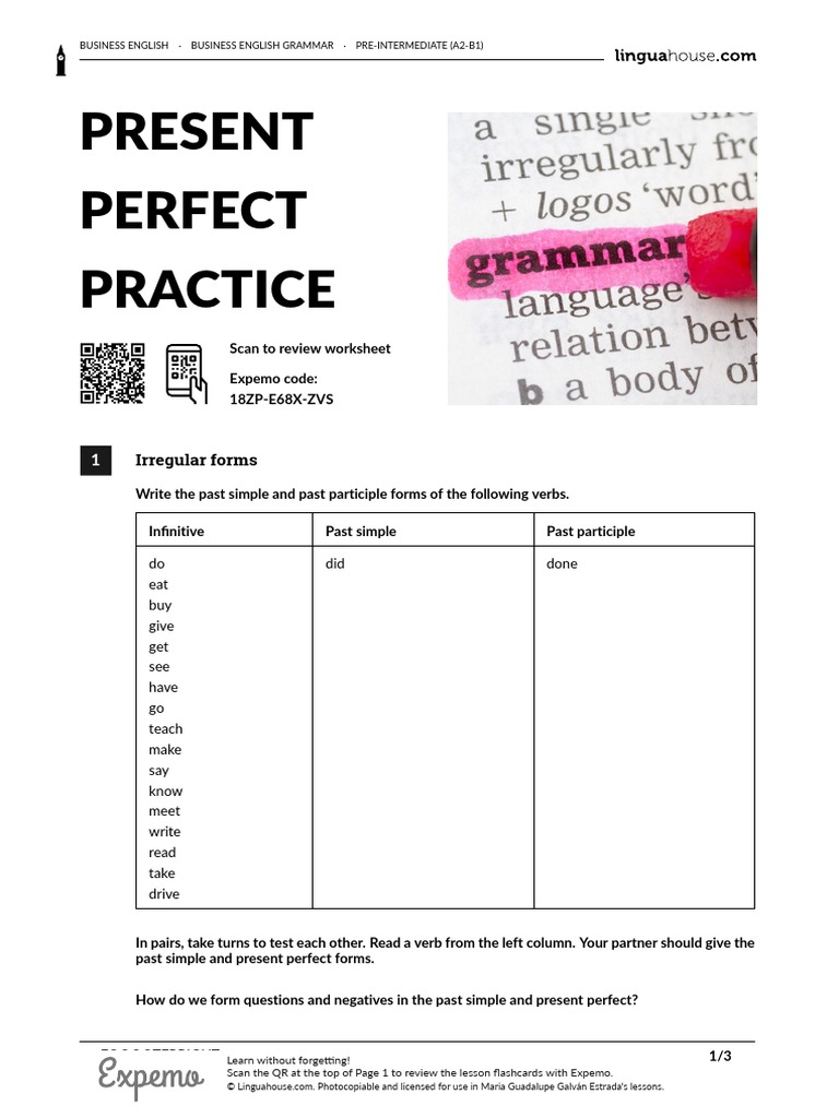 Present Perfect Practice British English Student Ver2 BW | PDF | Grammar | Linguistics