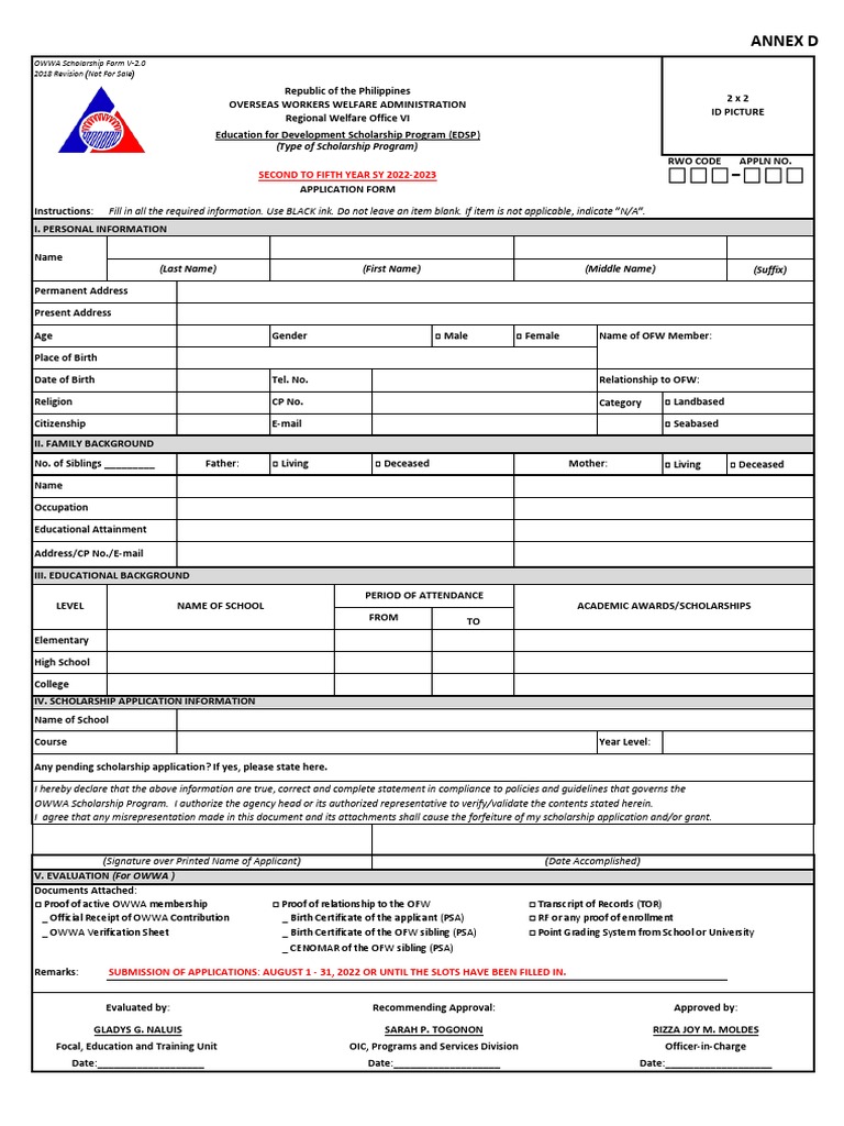 EDSP 2ND TO 5TH YEAR SY 2022 2023 - Application Form | PDF | Birth ...